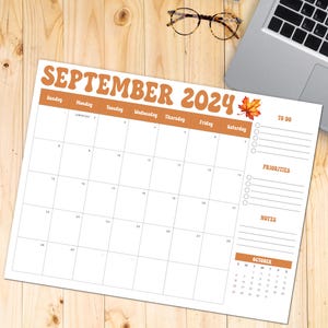 Printable Retro Style Minimalist September 2024 Calendar Planner - Etsy