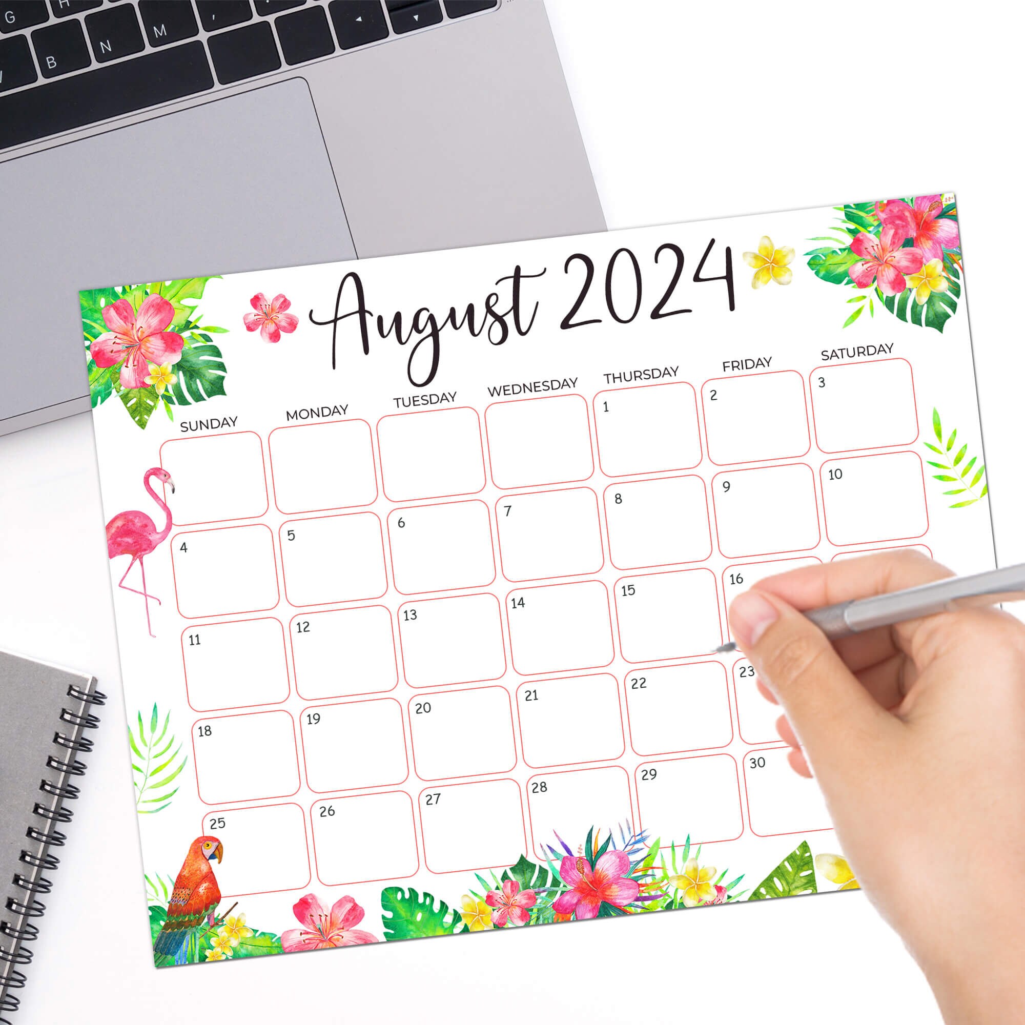 PDF August 2024 Tropical Themed Calendar, Printable Tropical Escape ...