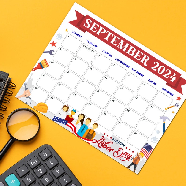 Printable September 2024 Calendar With Labor Day Theme - Etsy