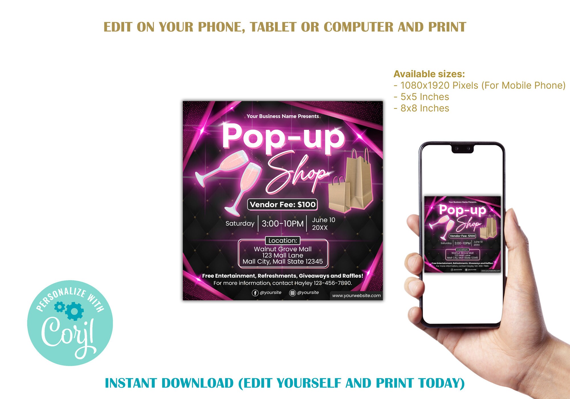 Pop up Shop Flyer Template, Shop Now Flyer, Sip and Shop Flyer, Grand ...