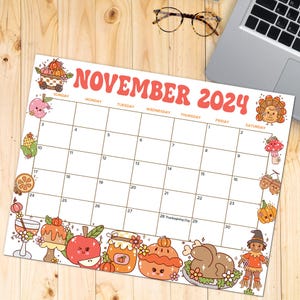 Cute November Calendar With Retro Style - Etsy