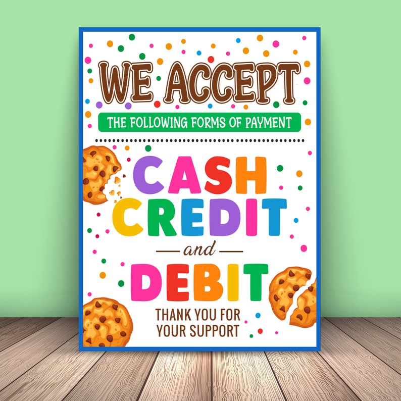 PDF Cookie Booth Sign Poster, We Accept Payments Sign Cash, Credit ...