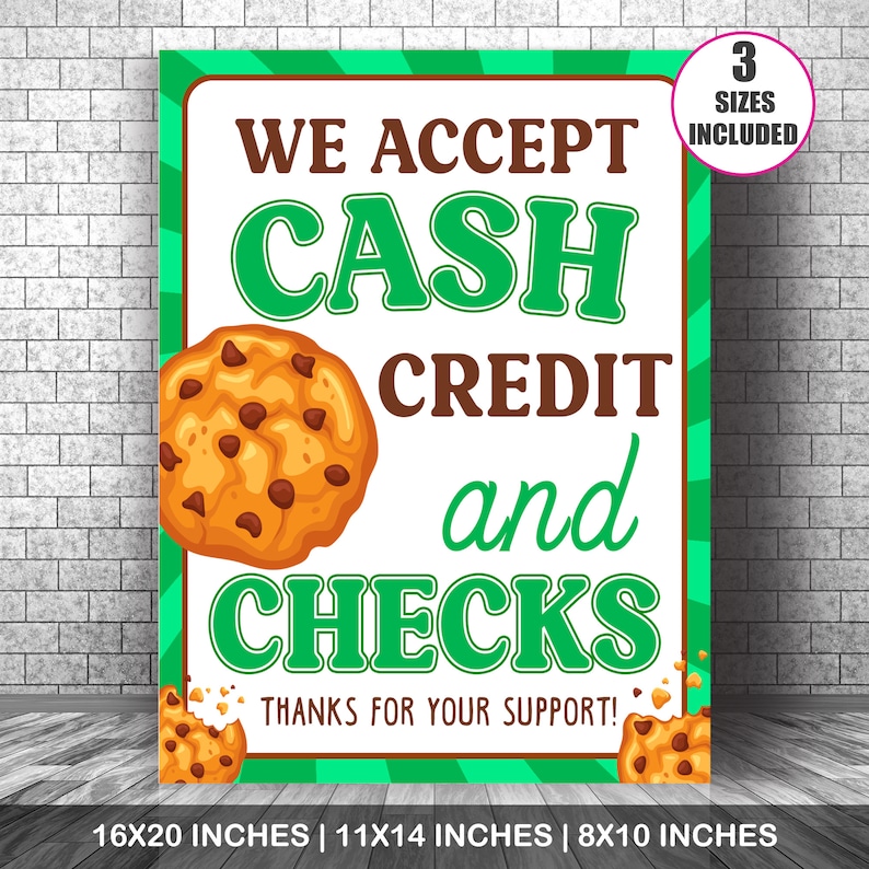 Printable We Accept Payments Sign Cash, Credit Checks, Fundraising ...