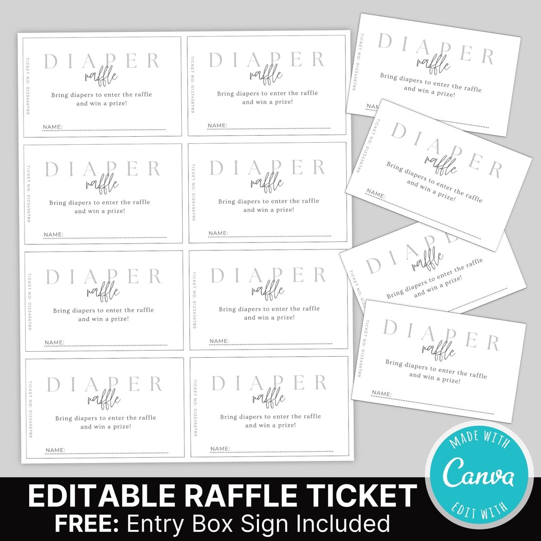 Editable Diaper Raffle Tickets Template for Baby Shower Minimalist ...