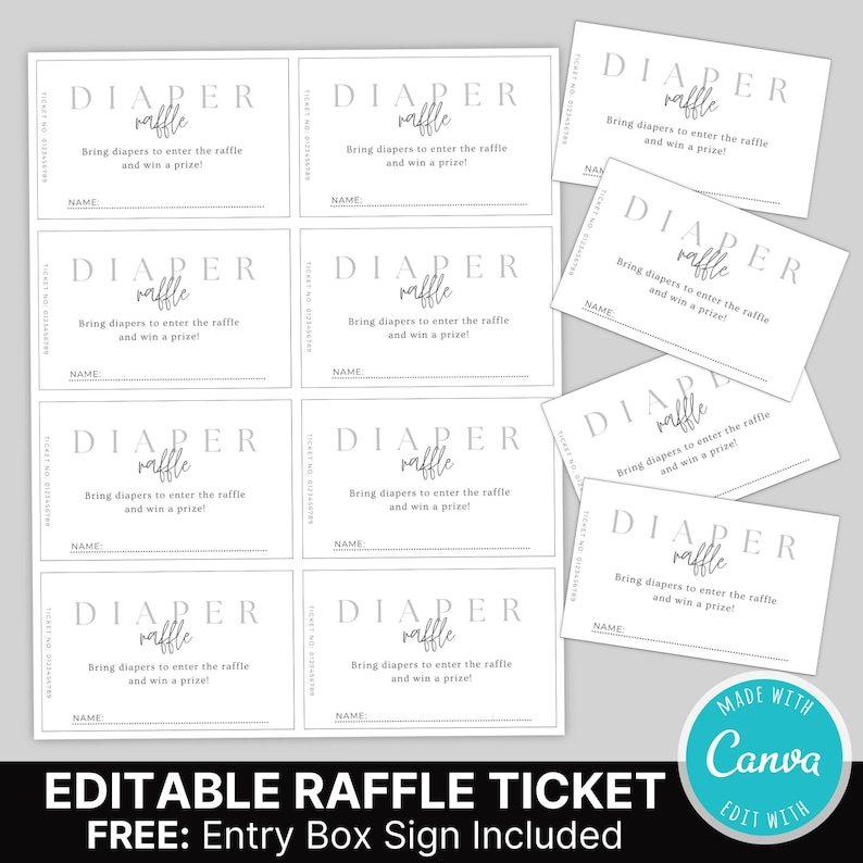 Editable Diaper Raffle Tickets Template for Baby Shower Minimalist ...