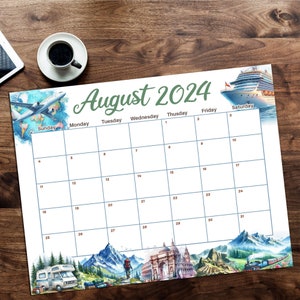 PDF Travel Wanderlust August 2024 Themed Calendar, Printable Travel ...