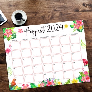 PDF August 2024 Tropical Themed Calendar, Printable Tropical Escape ...