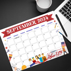 Printable September 2024 Calendar With Labor Day Theme - Etsy