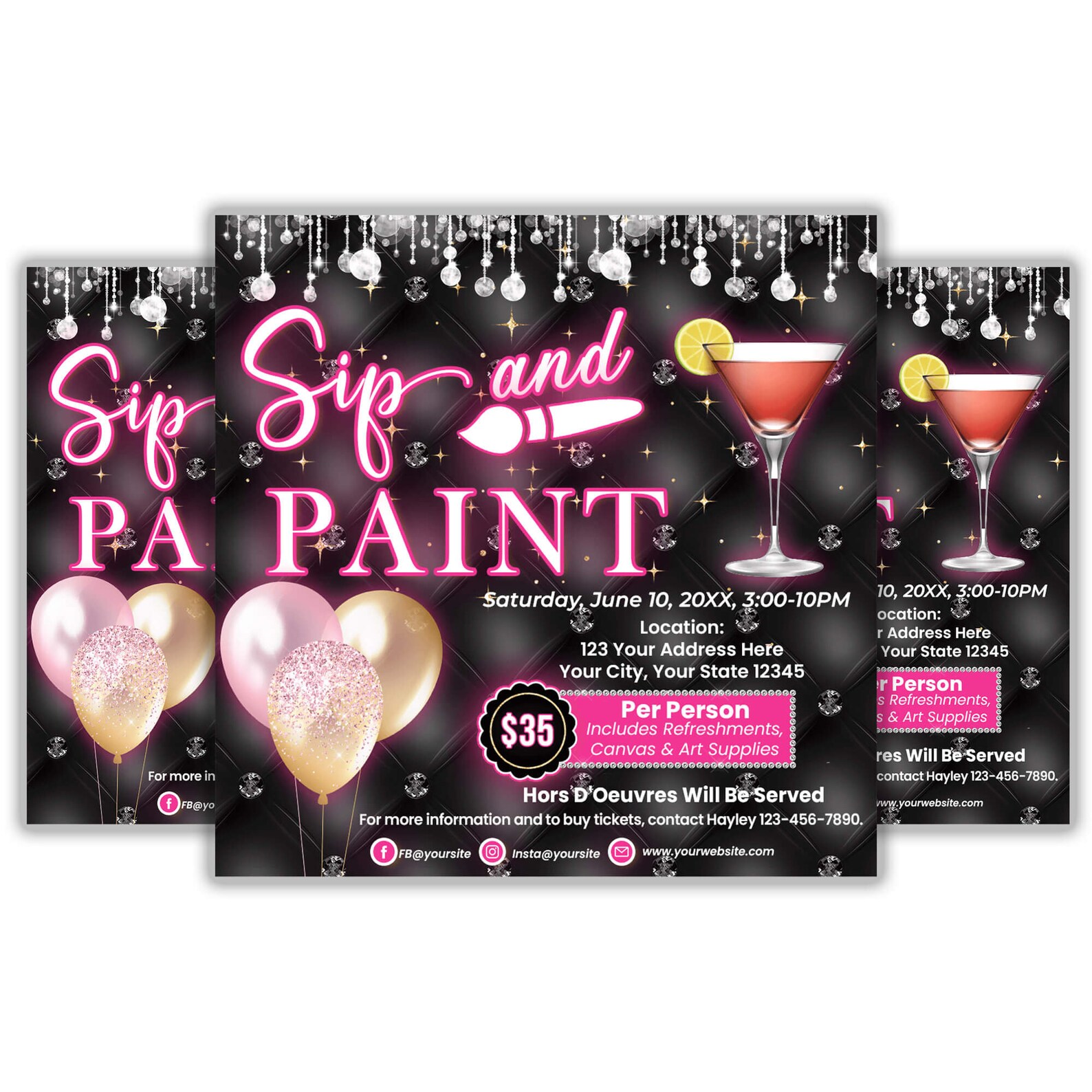 Paint and Sip Flyer, Editable Paint Party Themed Event Flyer, Sip and ...