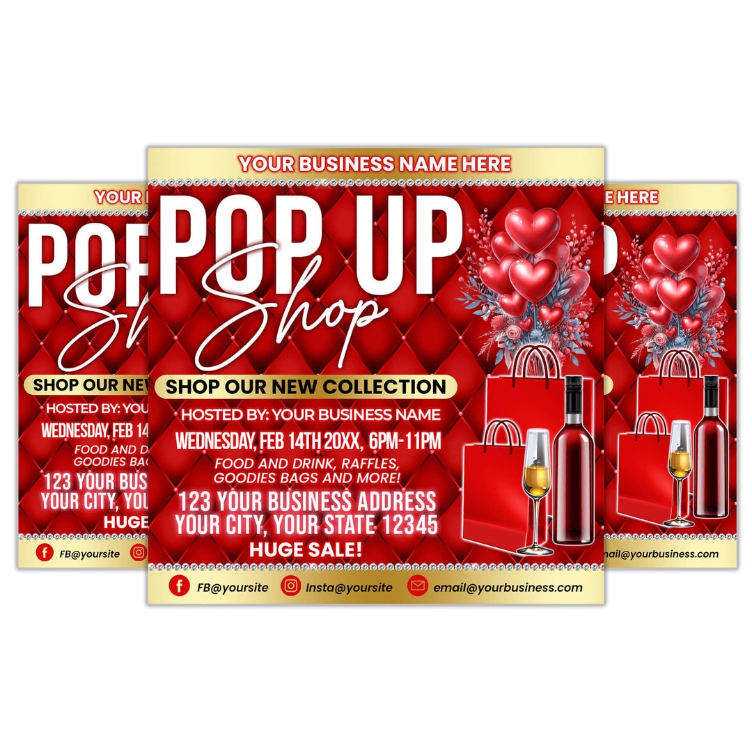 Editable Valentine's Day Pop up Shop Flyer, Valentines Day Sip and Shop ...