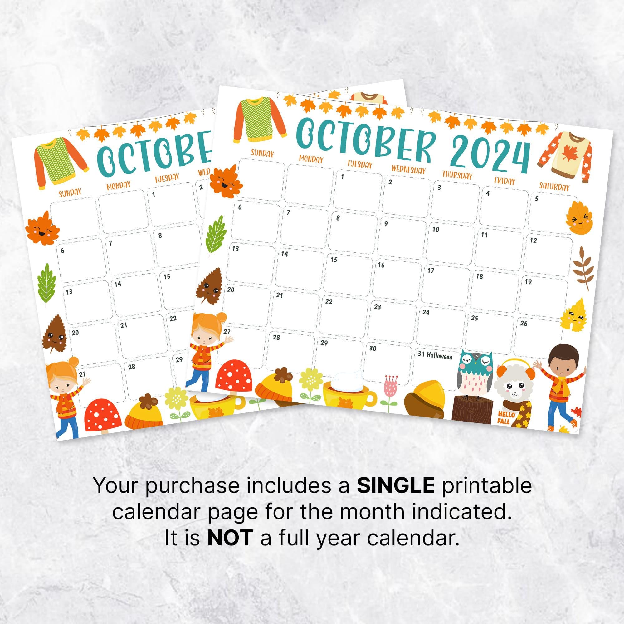 Printable October 2024 Calendar With Fall Harvest Theme - Etsy