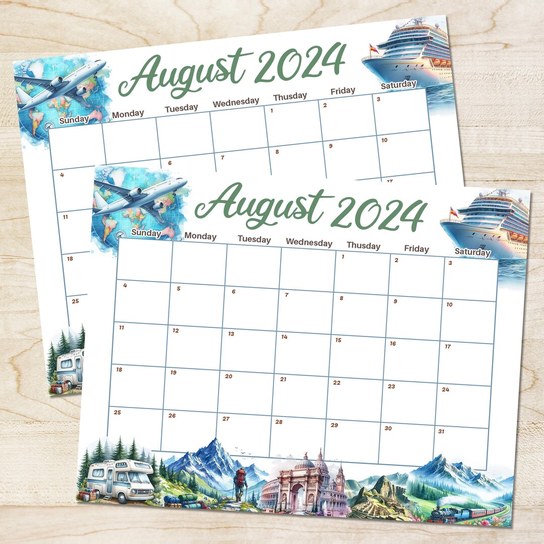 PDF Travel Wanderlust August 2024 Themed Calendar, Printable Travel ...