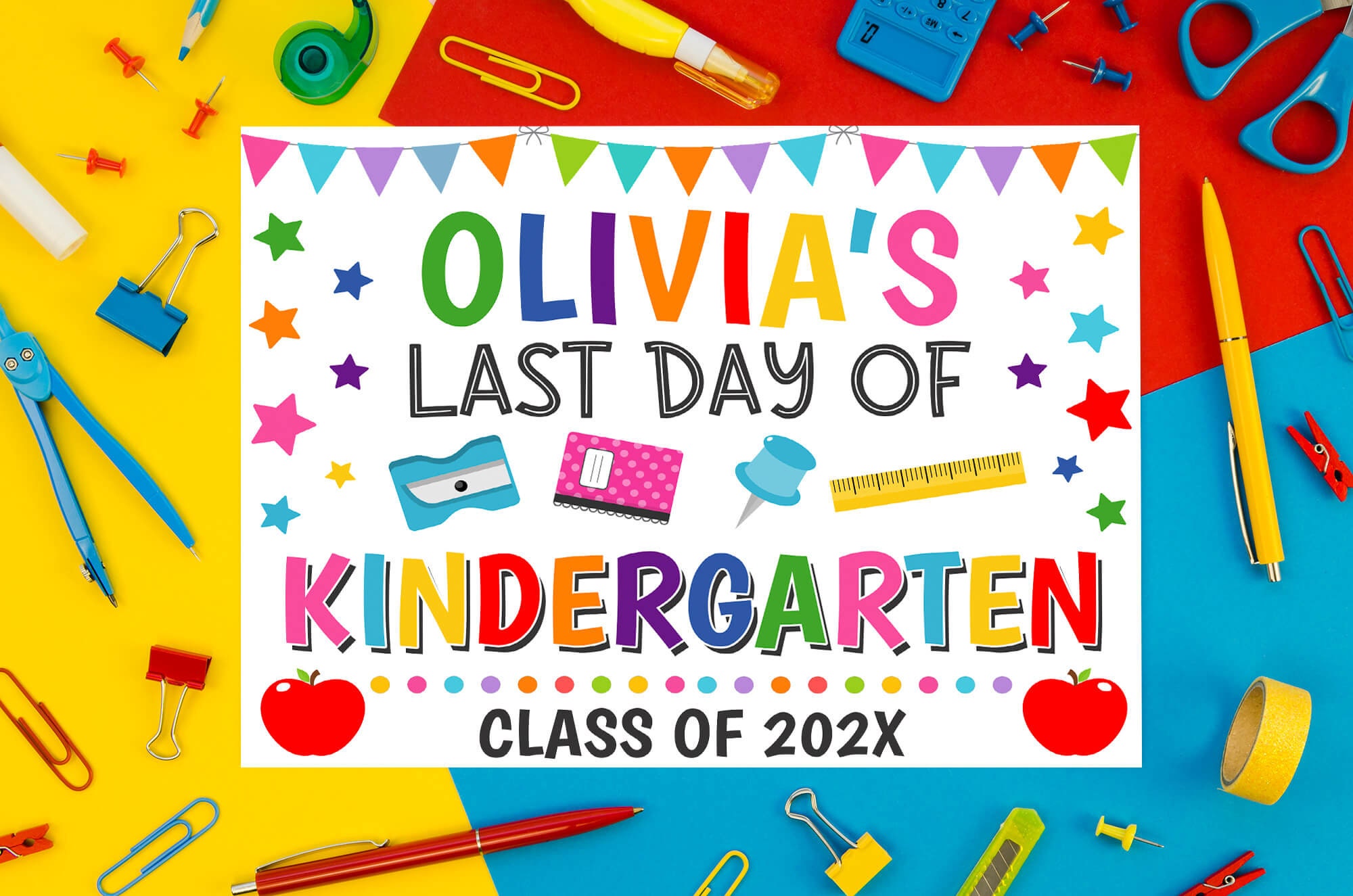 Last Day of Kindergarten Sign With Name Template Editable, School Print ...