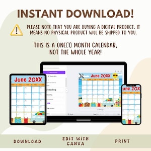 Editable June Calendar | Beach Vacation Digital Planner | Cute Summer ...