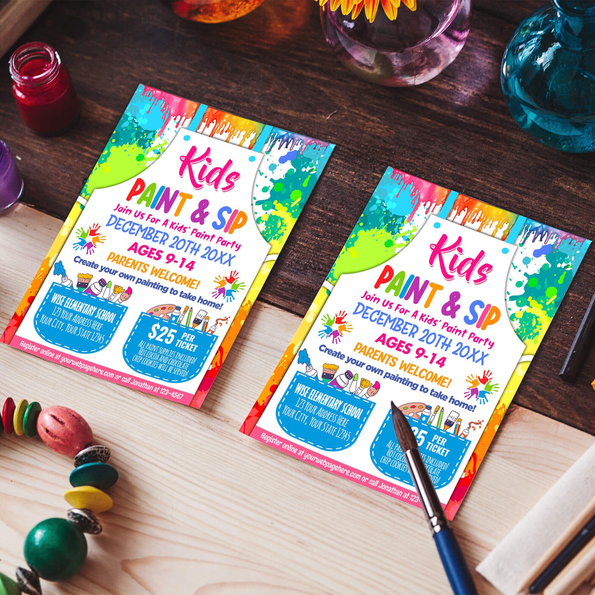 Kids Paint Party Event Flyer Template, Editable Kids Paint and Sip ...