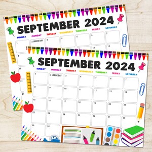 Back to School September 2024 Printable Calendar - Etsy