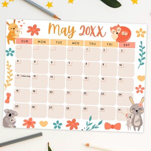 Boho Animals May Calendar Printable | Mother's Day Digital Planner ...