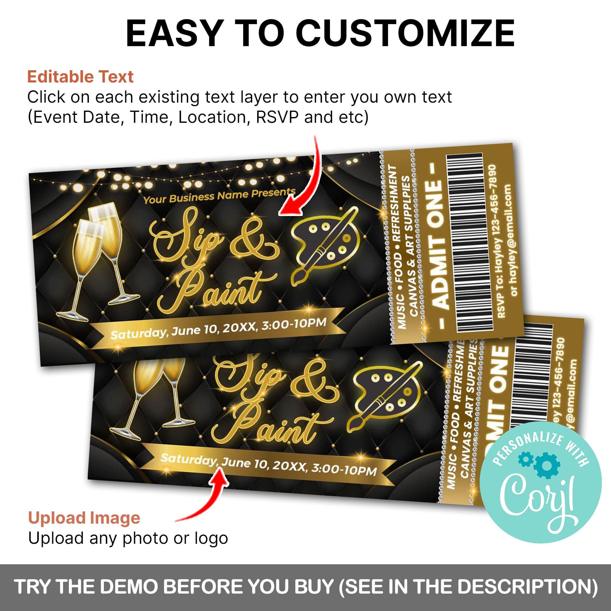 Sip and Paint Ticket Template | Event Ticket | Paint and Sip Ticket ...