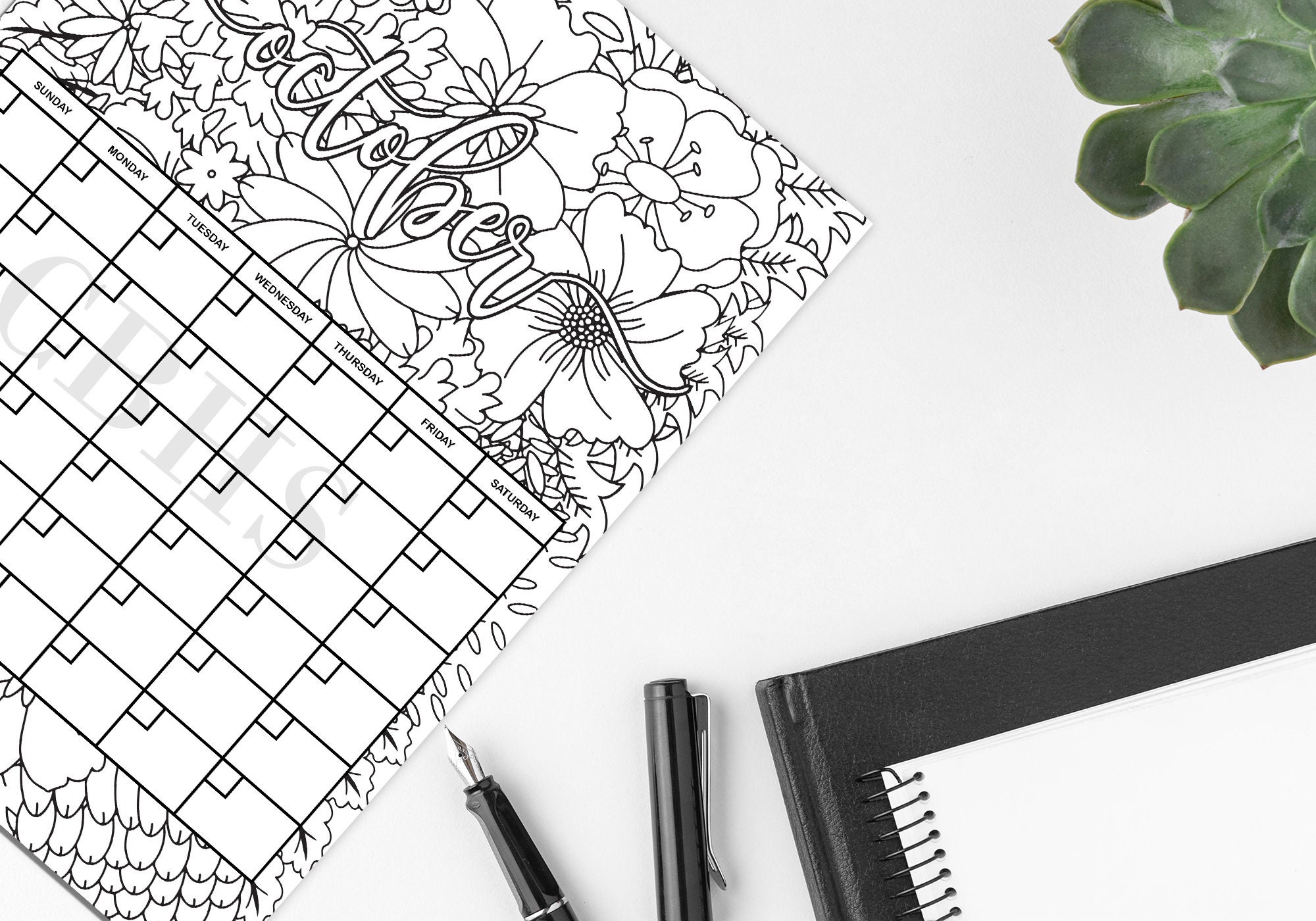 2023 Calendar PDF, Floral Calendar 12 Month Coloring Pages, Printable ...