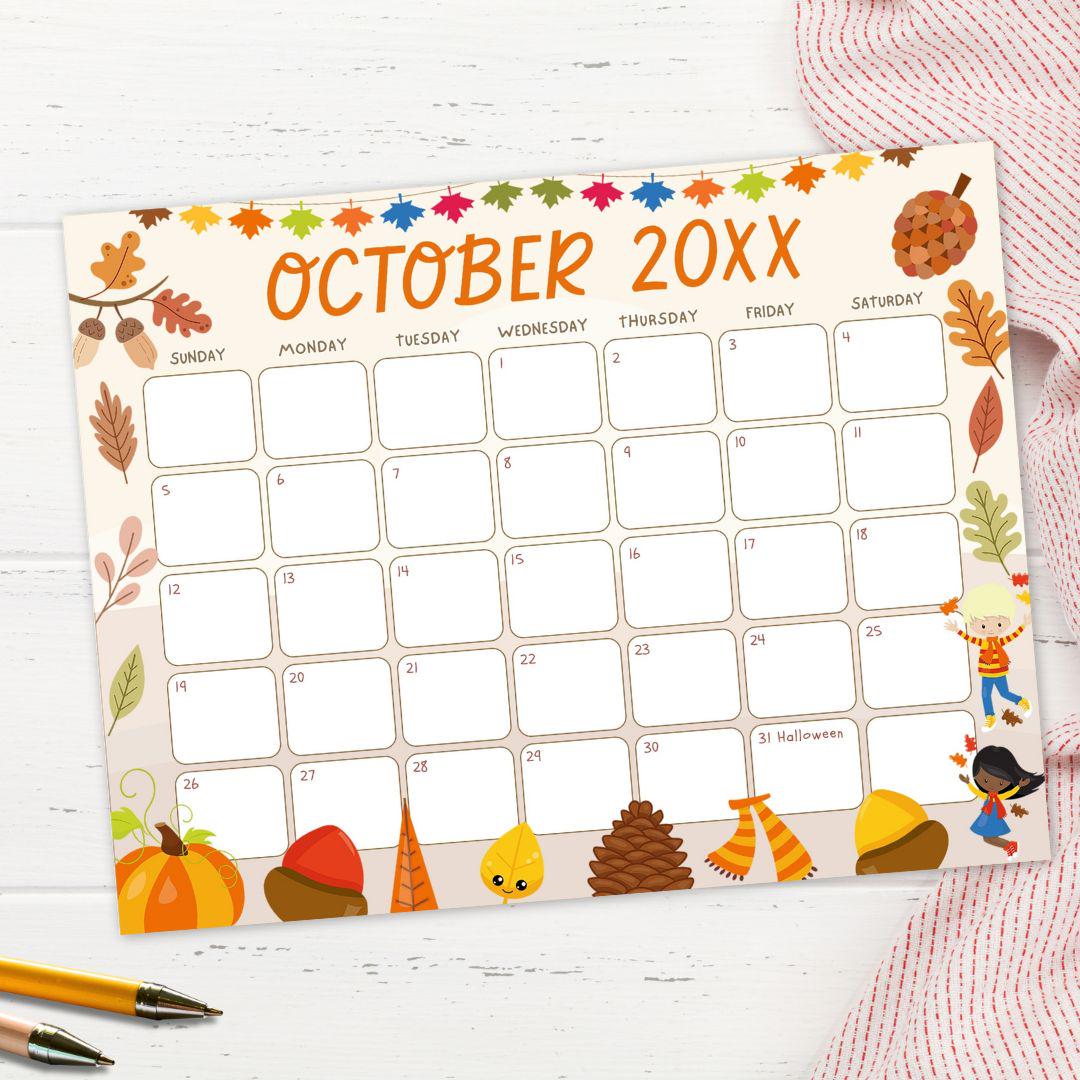 Editable Autumn Harvest October Calendar | Fall Themed Month of October ...