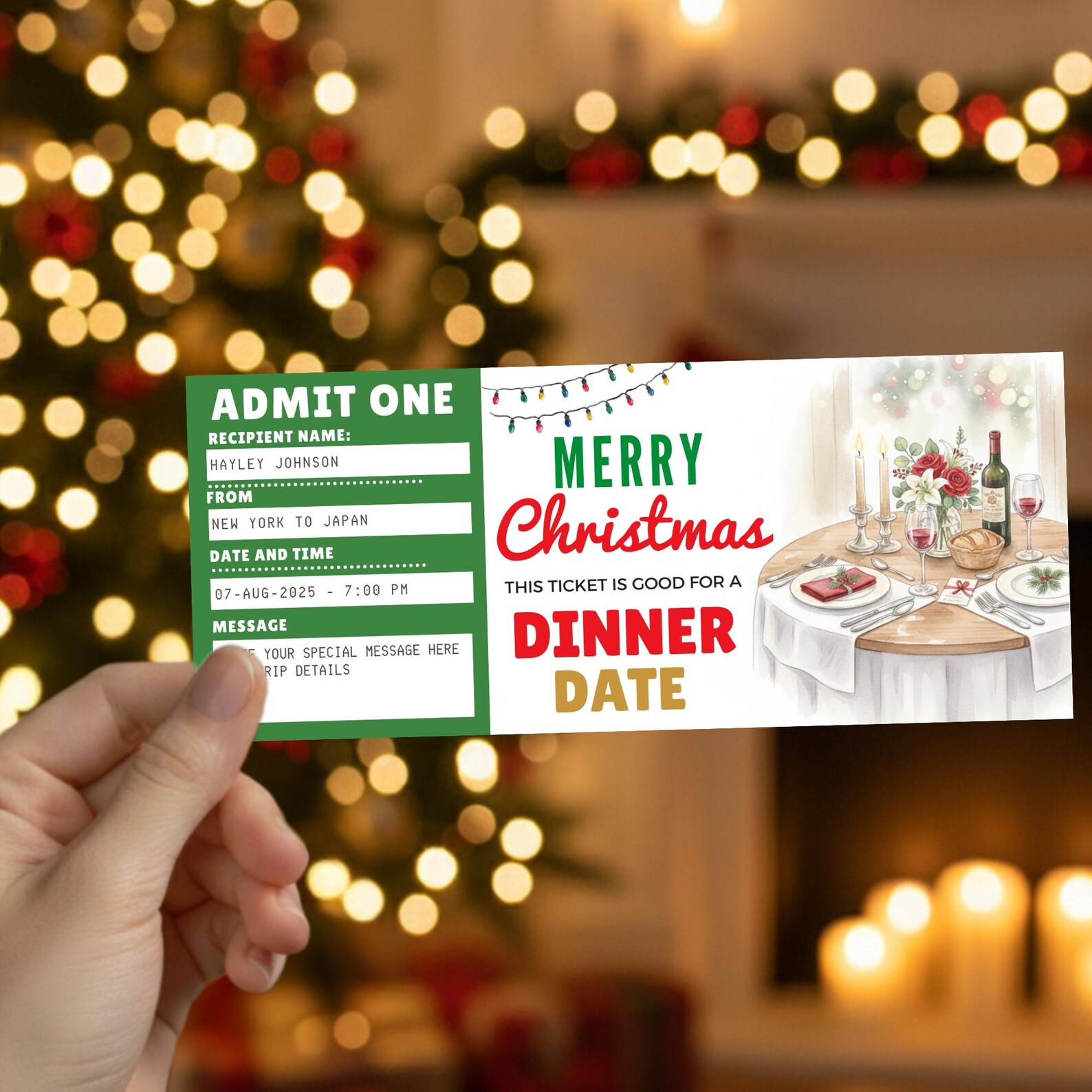 Editable Christmas Dinner Date Gift Ticket: Printable Date Night Coupon ...