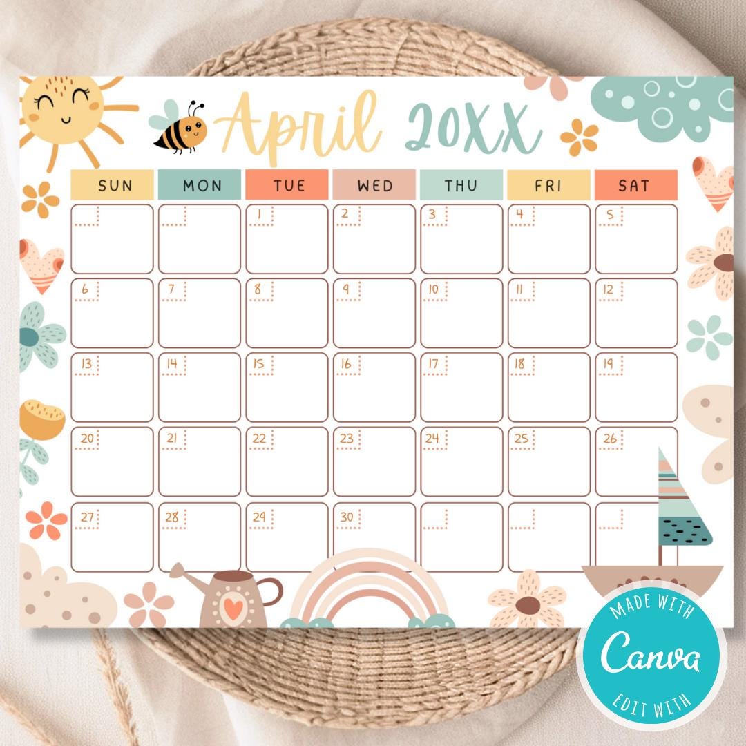 EDITABLE Printable April Calendar 2025 | Boho Spring Theme PDF Monthly ...