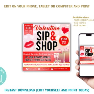 Sip and Shop Flyer, Valentines Day Pop up Shop Flyer, Valentine's Day ...