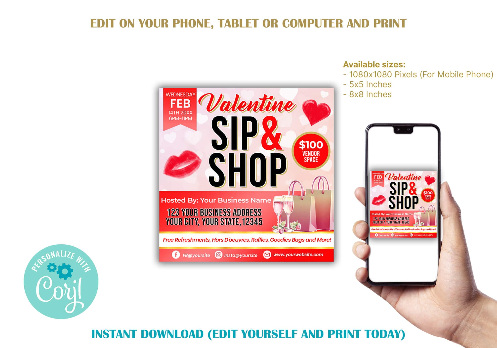 Sip and Shop Flyer, Valentines Day Pop up Shop Flyer, Valentine's Day ...