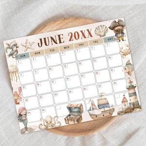 Editable June Calendar Template | Boho Pirate & Ocean Theme | Cute ...