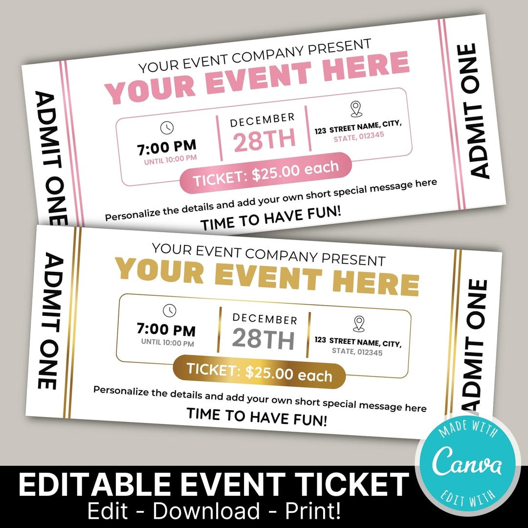 Editable Surprise Event Ticket Template | DIY Event Ticket | Gift ...