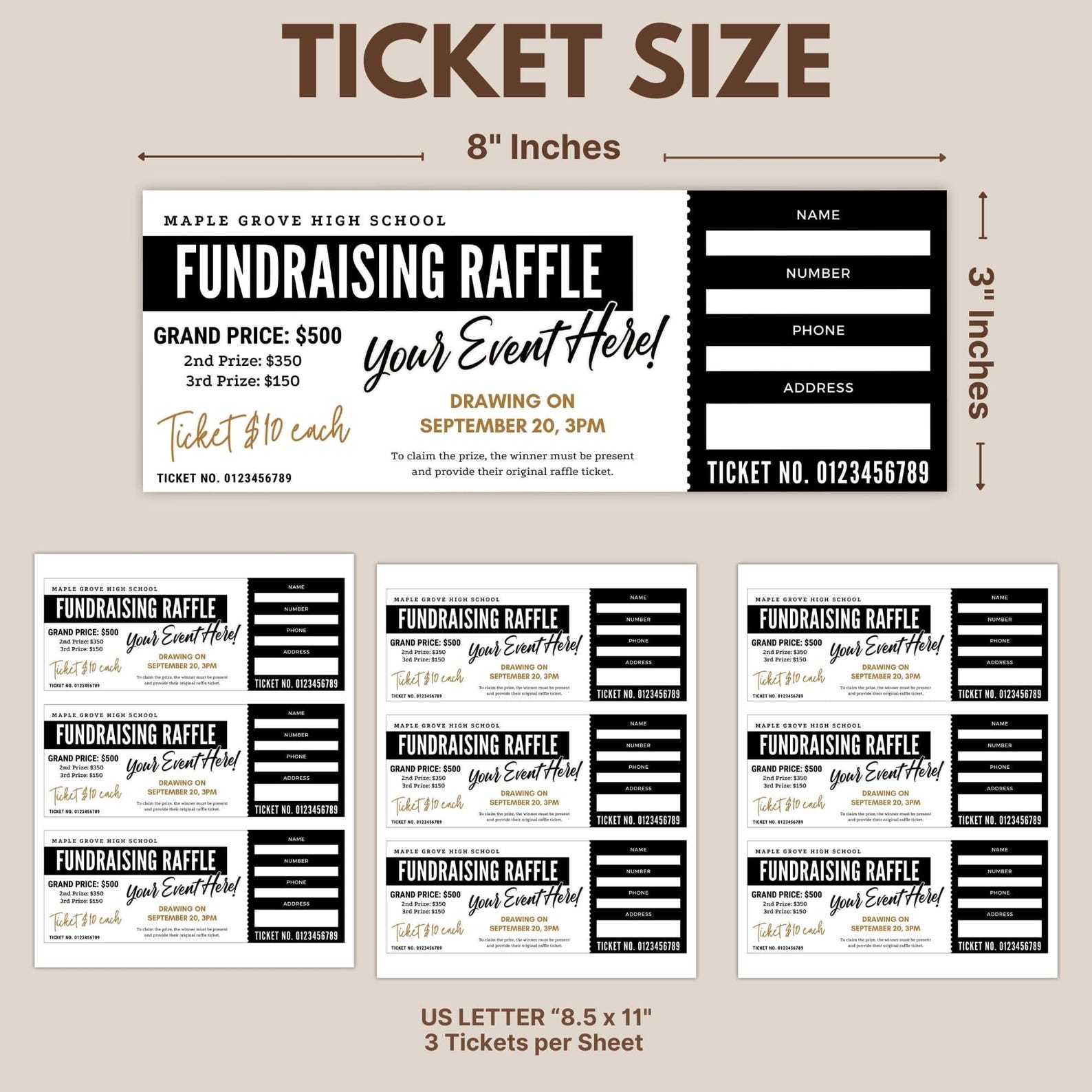 Editable School Raffle Ticket Template | Printable Fundraiser Ticket ...