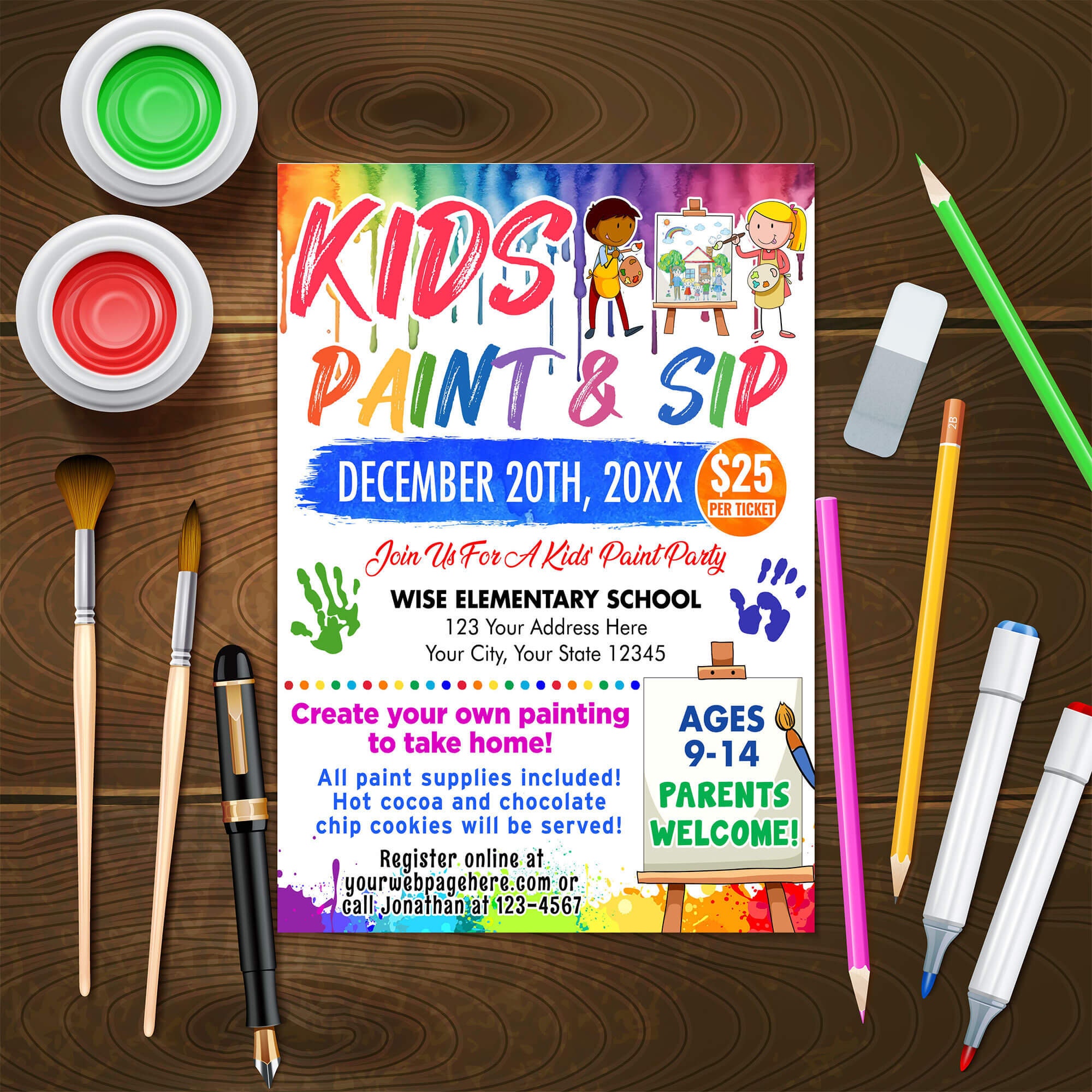Editable Kids Paint and Sip Flyer, Kids Event Flyer Template, Kids ...