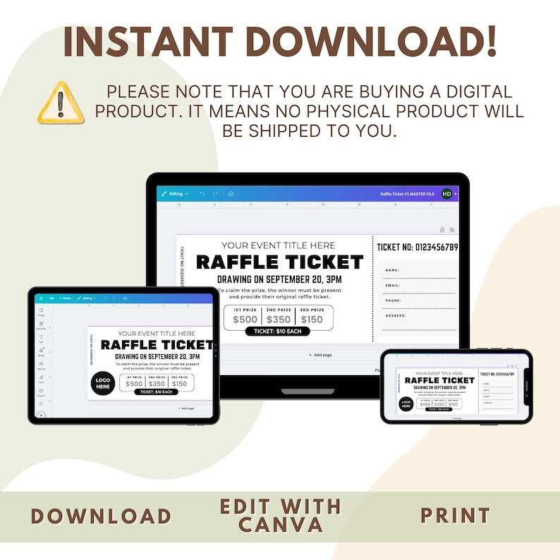 Custom Raffle Ticket Template | DIY Fundraiser Tickets | DIY Raffle ...