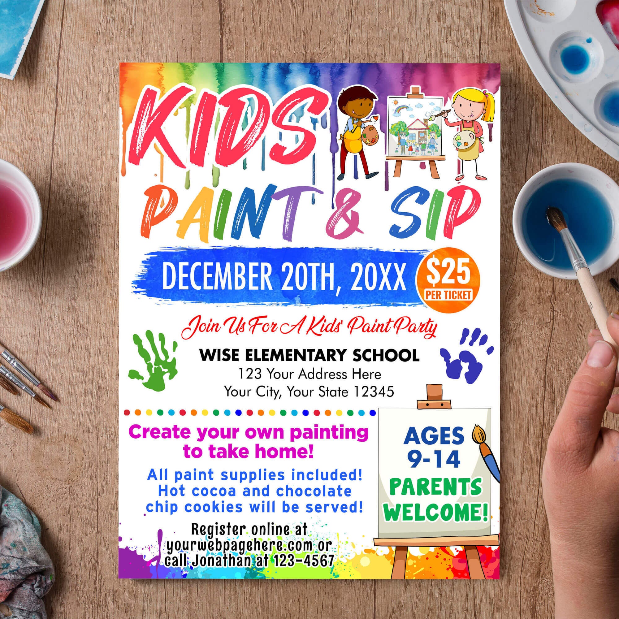 Editable Kids Paint and Sip Flyer, Kids Event Flyer Template, Kids ...