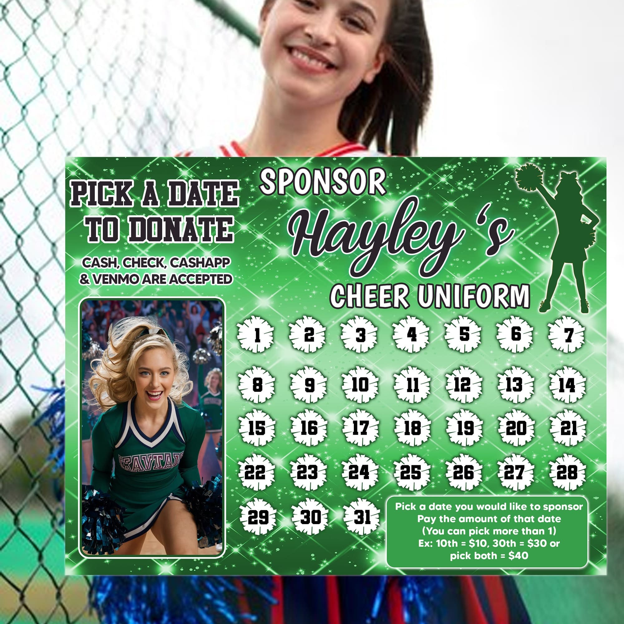 Editable Cheerleading Squad Calendar Fundraiser, School Pep Squad Pick ...