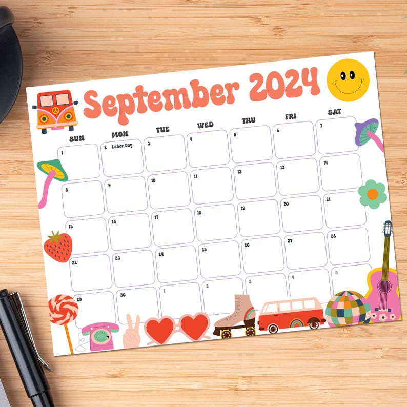Printable September 2024 Calendar Groovy Retro Theme - Etsy