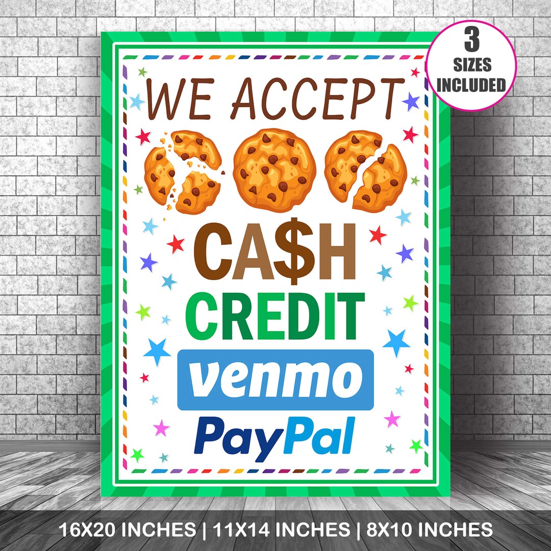 We Accept Cash, Credit, Payments Sign, Printable Scouts Cookie Booth ...