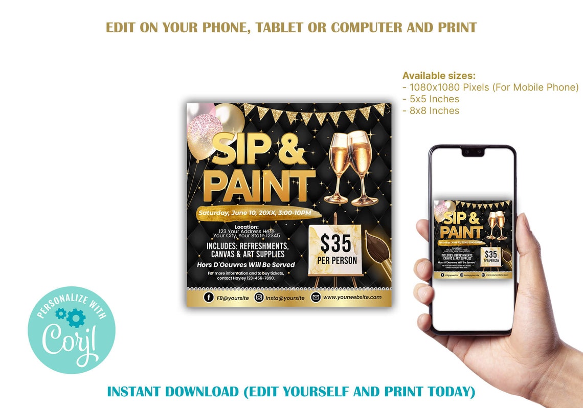 Editable Paint Party Themed Event Flyer, Paint and Sip Flyer, Paint ...