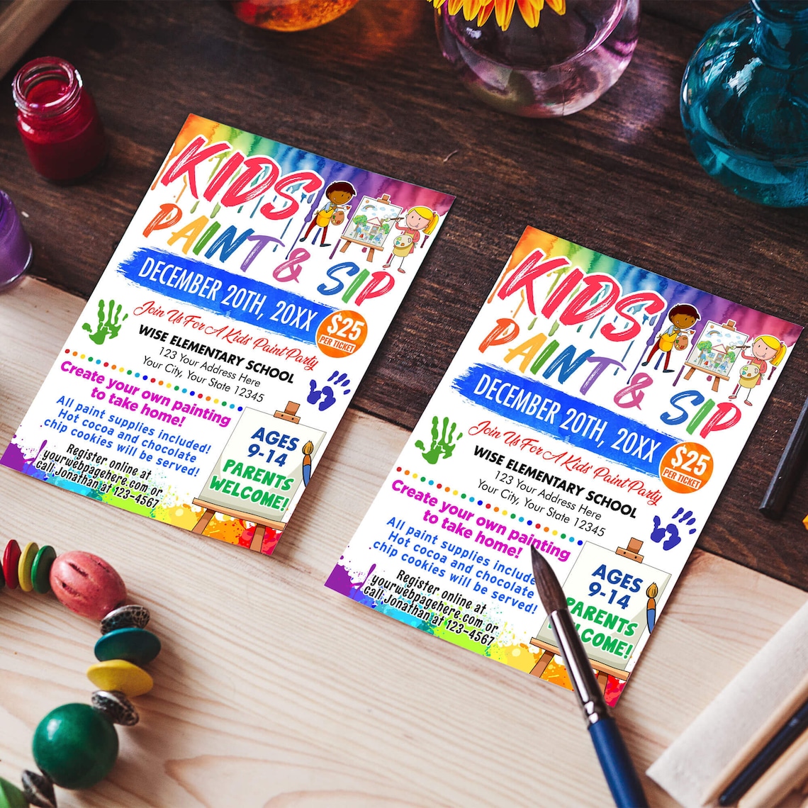 Editable Kids Paint and Sip Flyer, Kids Event Flyer Template, Kids ...