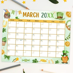 Editable and Printable March 2025 Calendar | St. Patrick’s Day Themed ...
