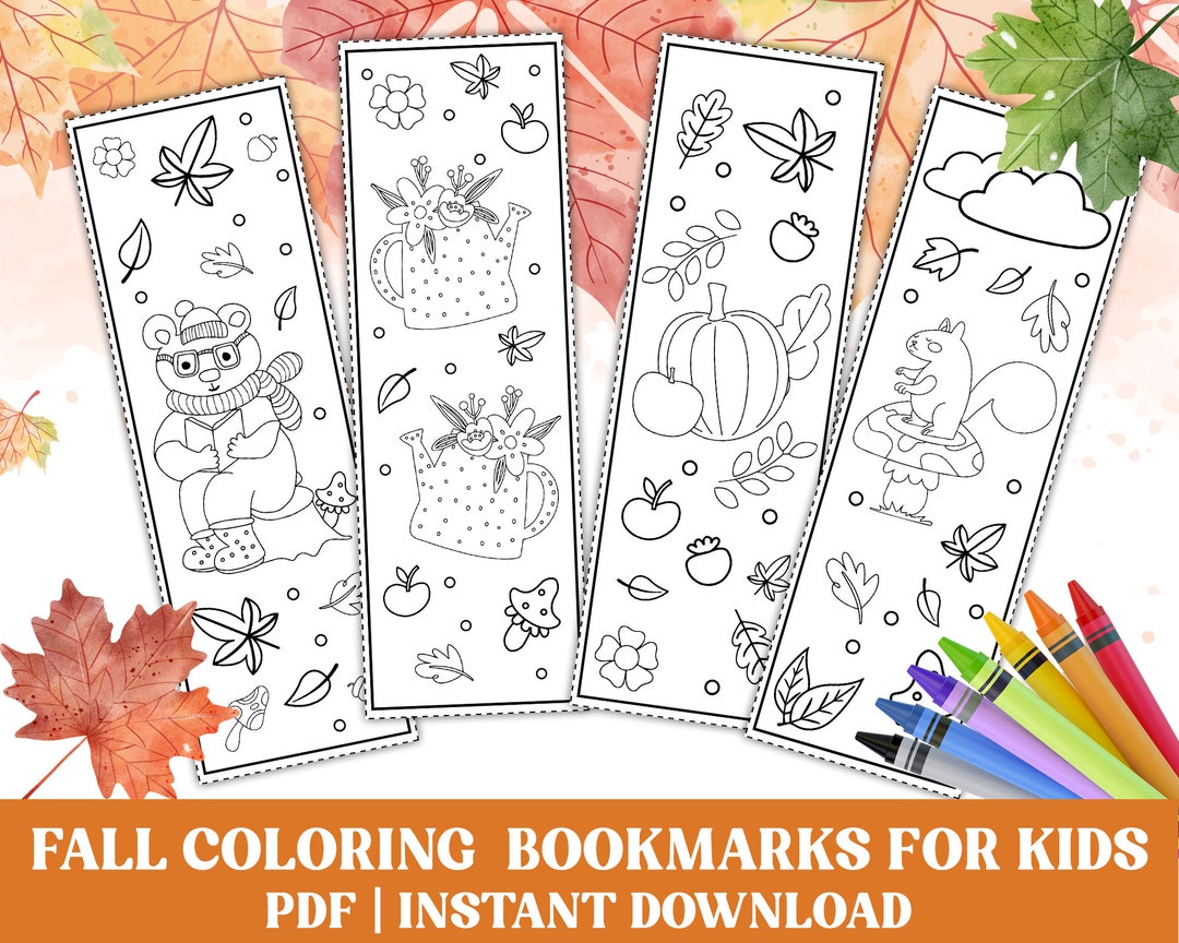 Printable Autumn Coloring Bookmark for Kids, Fall Themed Bookmarks to ...