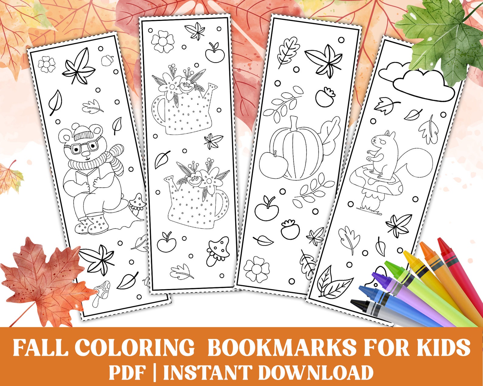 Printable Autumn Coloring Bookmark for Kids, Fall Themed Bookmarks to ...