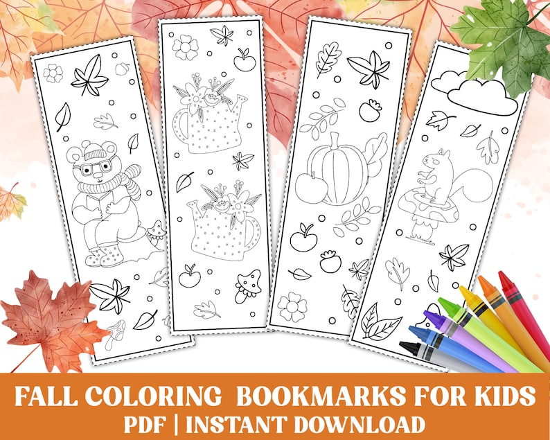 Printable Autumn Coloring Bookmark for Kids, Fall Themed Bookmarks to ...