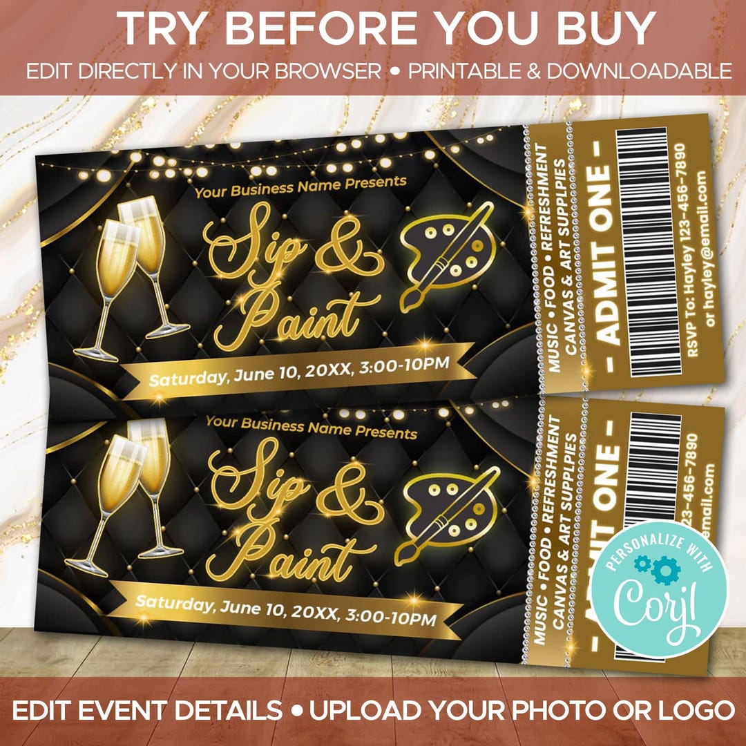 Sip and Paint Ticket Template | Event Ticket | Paint and Sip Ticket ...