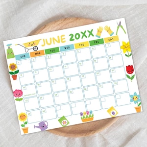 Editable Spring Garden June Calendar Template | Printable Floral ...
