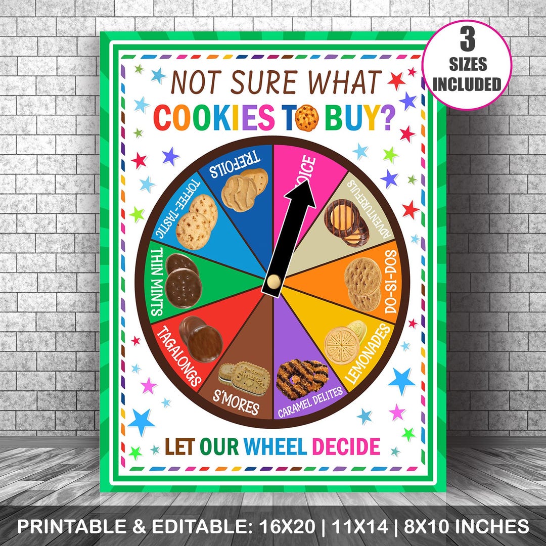 Editable Cookie Wheel Decide Signage, Cookie Booth Wheel Sign, Cookie ...