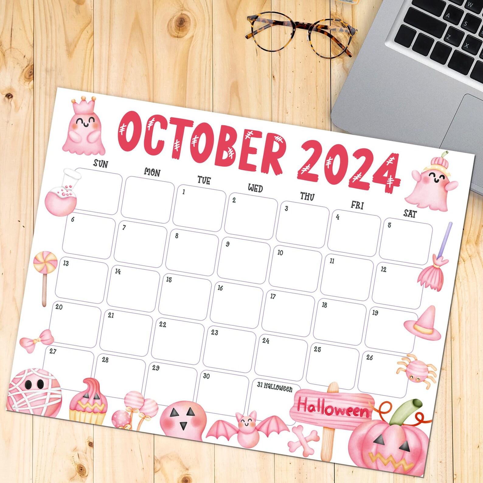 Digital Halloween October 2024 Calendar for Girls Download - Etsy