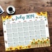 July 2024 Sunflower Summertime Calendar, Printable Sunflower Themed ...