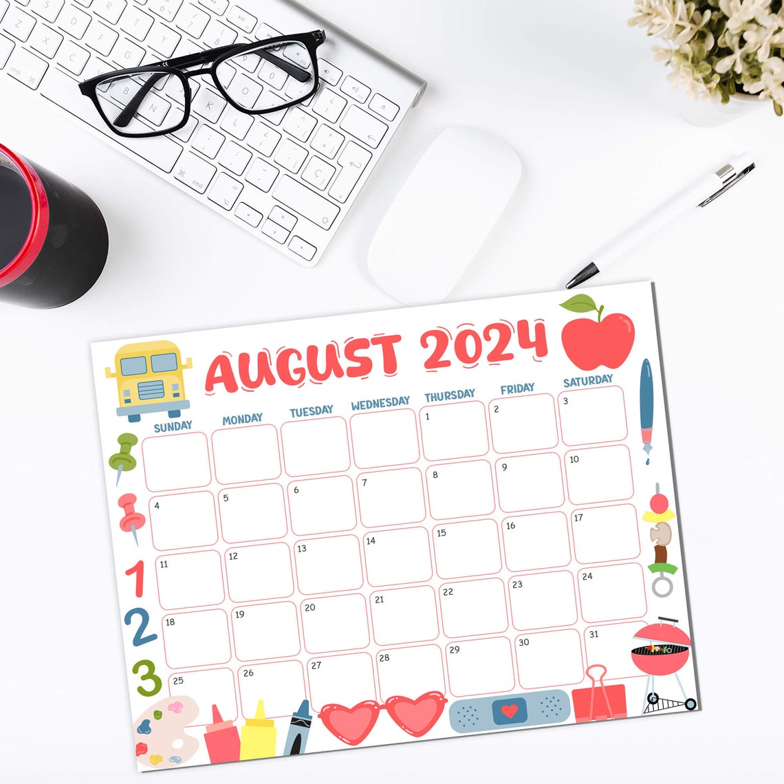 Printable Back to School August 2024 Calendar, August Academic Planner ...