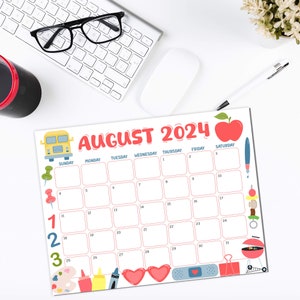 Printable Back to School August 2024 Calendar, August Academic Planner ...